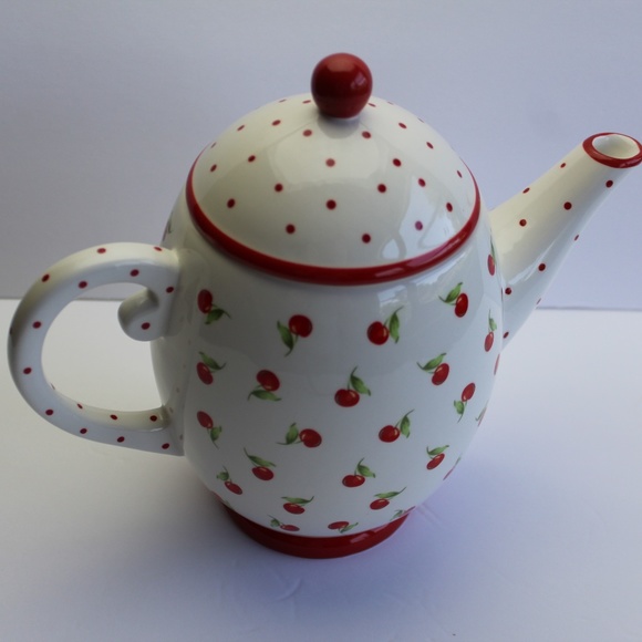 Hallmark | Kitchen | Hallmark Cute Cherries And Red Polka Dots Teapot ...